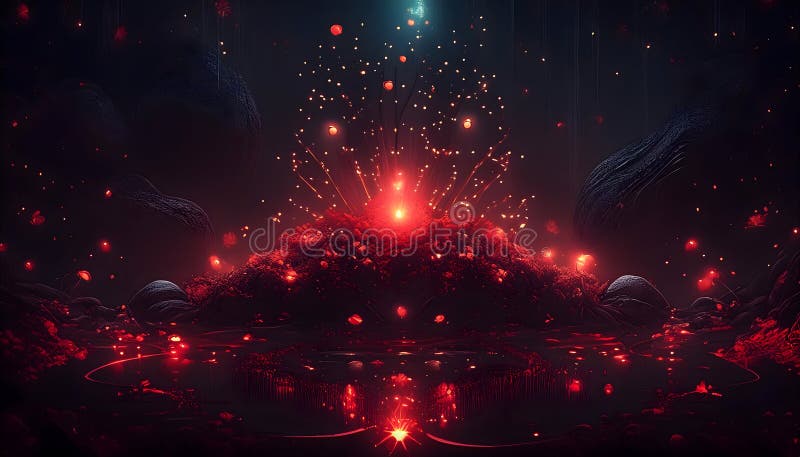 Luminous Elements Surrounded Red Particles with Glowing Elements ...