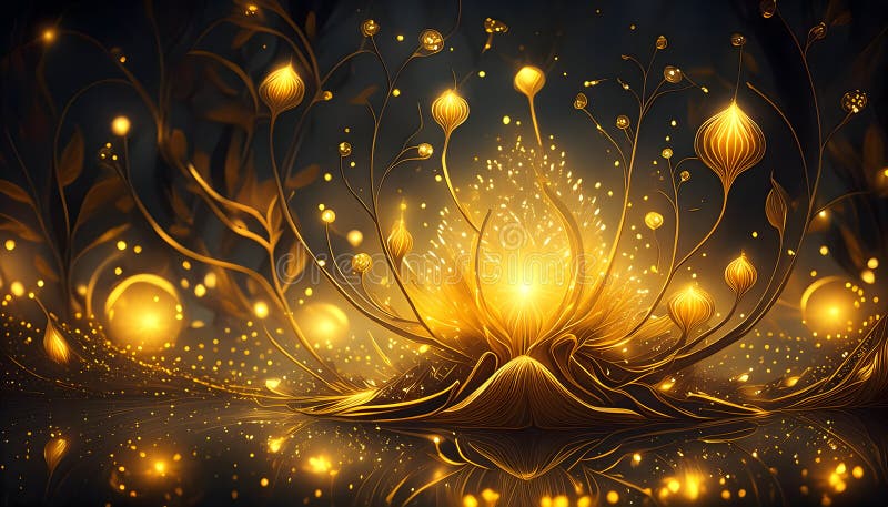 Luminous Elements Surrounded Yellow Particles with Glowing Elements ...