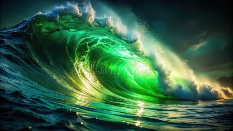 Luminous Emerald Ocean Wave Crashing with White Foam. Generative AI ...