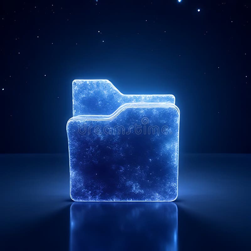 A Luminous, Ethereal Blue Folder Icon on a Reflective Surface, Against ...