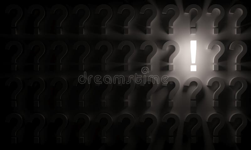 Luminous Exclamation Mark between Aligned Question Marks Stock ...