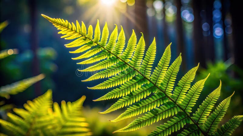 Luminous Fern Frond Backlit by Sunlight in a Forest. Generative AI ...