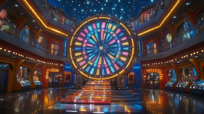 Luminous Ferris Wheel in a Colorful Indoor Arcade Stock Illustration ...