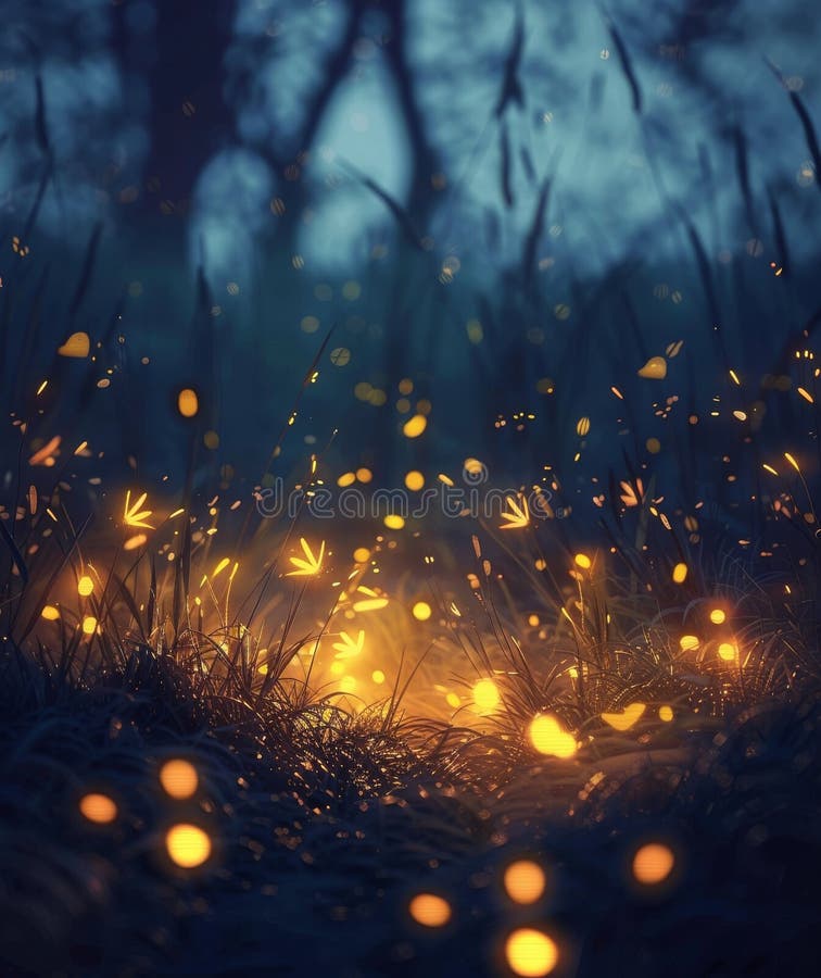 Luminous Fireflies Dancing in the Night Stock Illustration ...