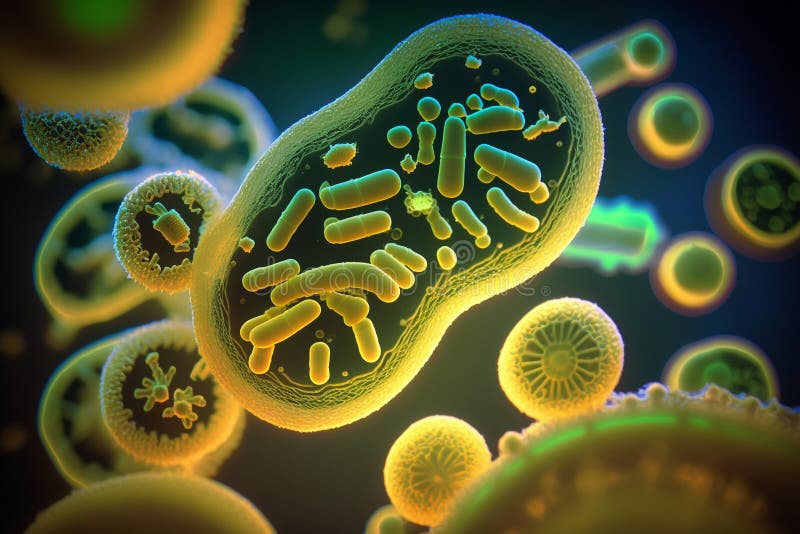 Luminous, Fluorescent Strain of Bacteria Under the Microscope. Stock ...