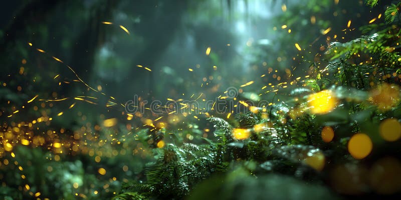 Luminous Forest Magical Green Nature Background with Glowing Particles ...