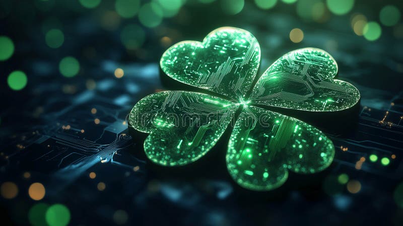 A Luminous Four-leaf Clover Made in the Style of a Microcircuit. Stock ...