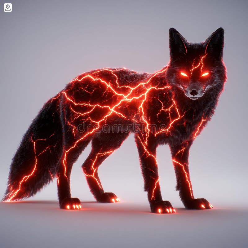 Luminous Fox with Glowing Lightning Patterns, Showcasing Vibrant Energy ...