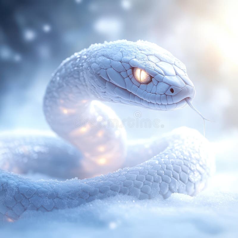 Luminous Frost Serpent with Glowing Icy Patterns in Snowy Landscape ...