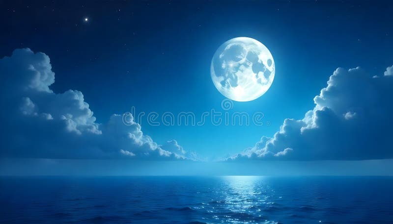 A Stunning Night Scene of a Full Moon Over a Calm Ocean Reflecting ...