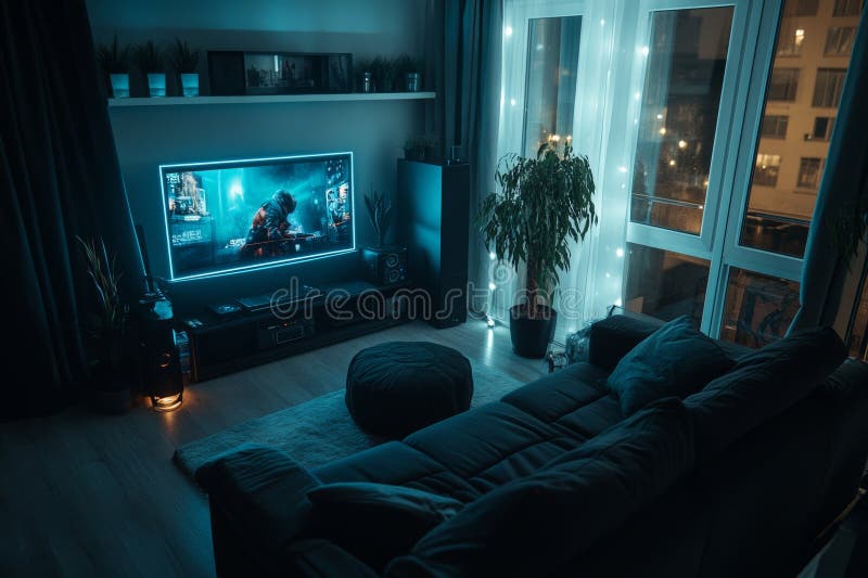 Luminous Gaming Room Created with Stock Photos at Night Stock Image ...