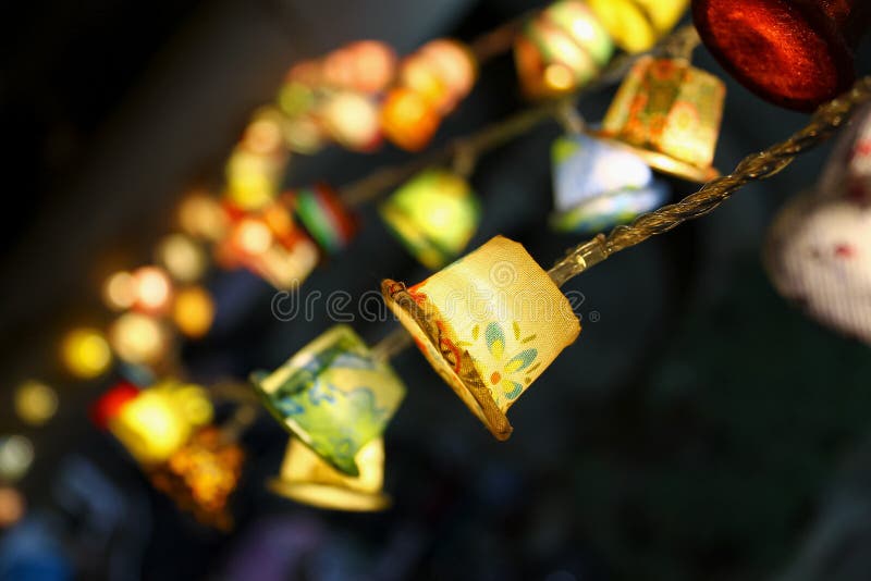 Luminous Garland Detail, Luminous Bell Stock Photo - Image of darkness ...