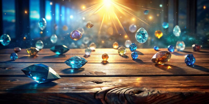 Luminous Gems on Rustic Wooden Surface with Magical Glow. Generative AI ...
