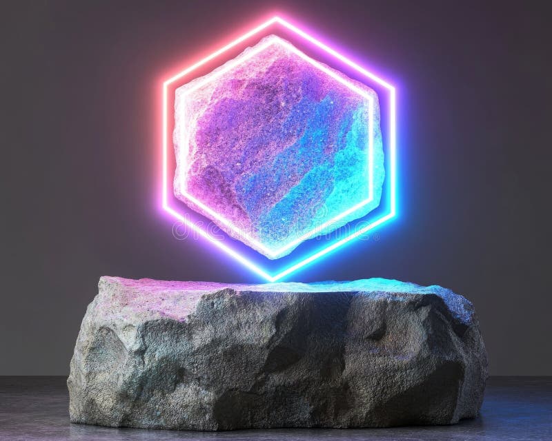A Luminous Geometric Form, Highlighted by Bright Neon Lights Against a ...
