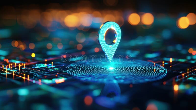 Luminous Geospatial Map Location Marker Floating Over Gps Tech ...