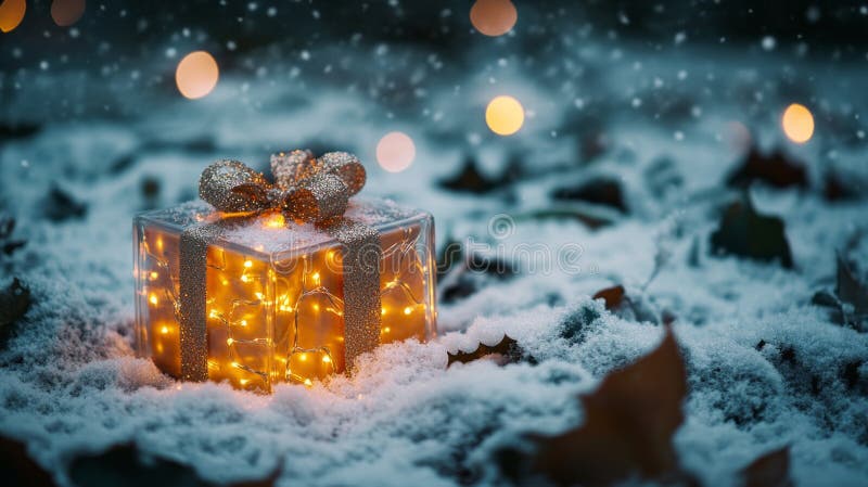 Luminous Gift in Winter Wonderland Stock Illustration - Illustration of ...