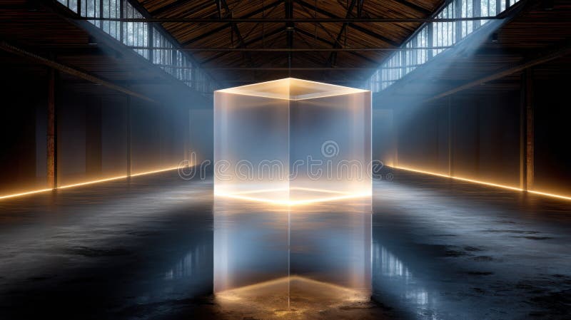 Luminous Glass Cube in Industrial Setting: Captivating Architectural ...
