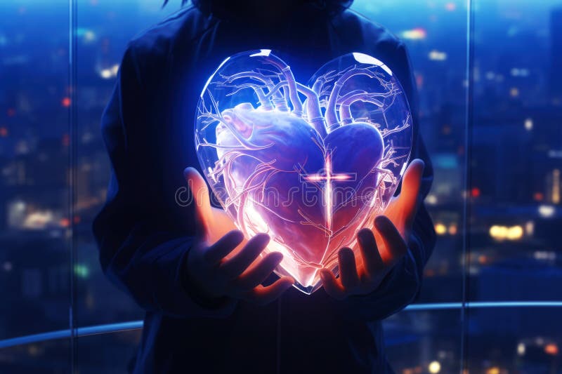 Luminous Glass Heart with a Cross Inside Stock Illustration ...