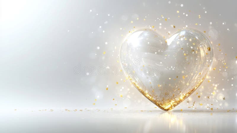 Luminous Glass Heart with Golden Glitter Stock Illustration ...