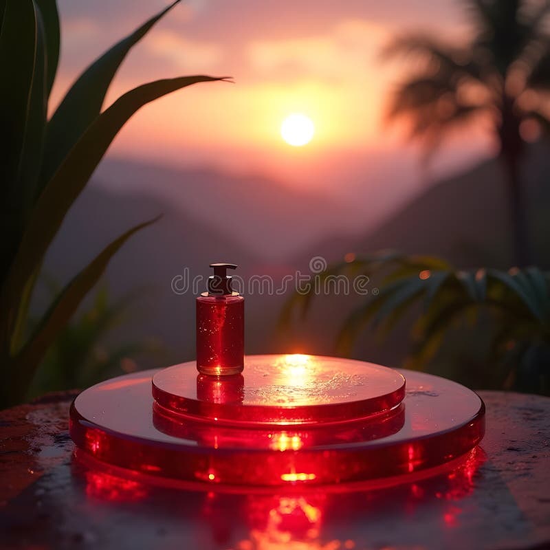 Luminous Glass Platform Showcasing Product Against Ruby Red with ...