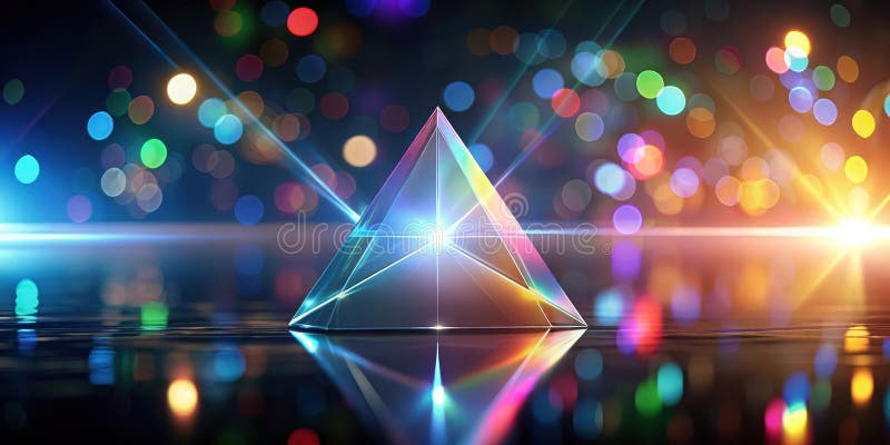 Luminous Glass Pyramid Reflecting Colorful Lights on Dark Surface ...