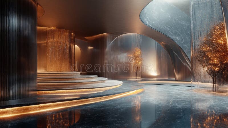 Luminous Glittering Pathway in a Modern Architectural Space Stock ...