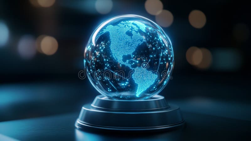 A Luminous Globe Representing Global Connections and Networks in a Dimly Lit Setting Stock Image ...