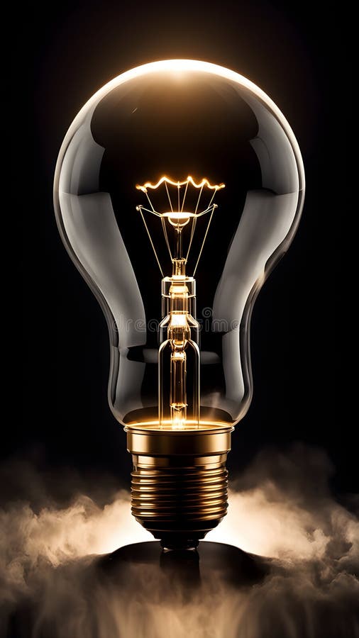 Luminous Glow: Light Bulb on Deep Black Stock Illustration ...