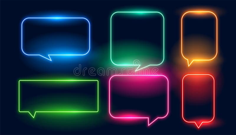Luminous Glowing Neon Chat Bubble Frame in Set Stock Vector ...