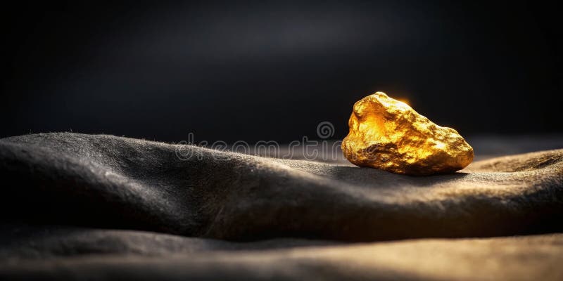 Luminous Gold Nugget on Dark Textured Fabric a Symbol of Wealth and ...