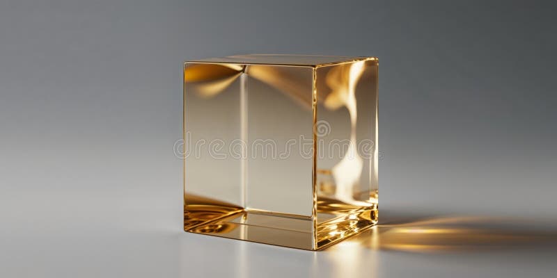 Luminous Golden Glass Cube Abstract Art Reflection Light Stock Photos ...