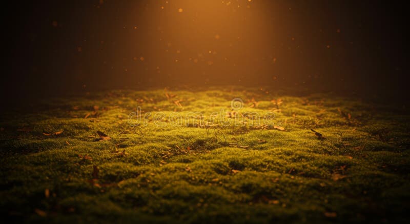 Luminous Golden Light on Lush Green Mossy Ground Stock Illustration ...