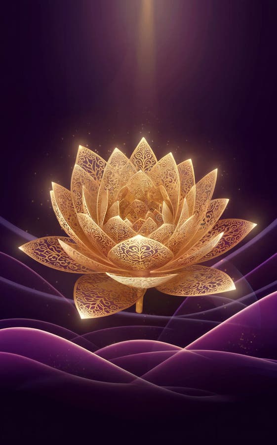 A luminous golden lotus stock illustration. Illustration of purple ...