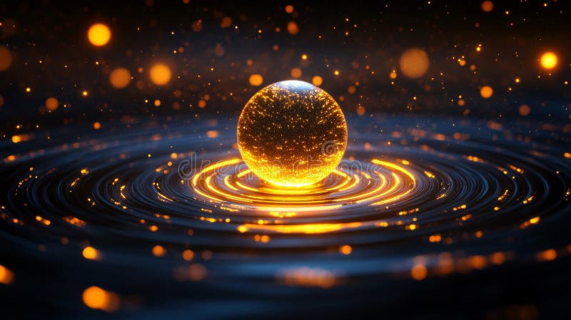 Luminous Golden Sphere Floating on Dark Water Stock Illustration ...