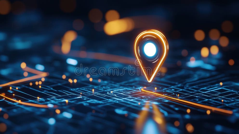 Luminous Gps Map Location Marker Floating Over High Tech Circuitry Neon ...