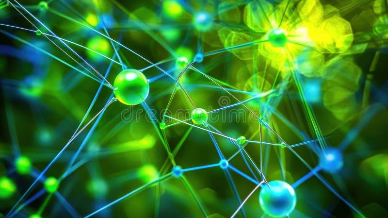 Abstract Molecular Network: Luminous Nodes & Lines in Green and Blue ...