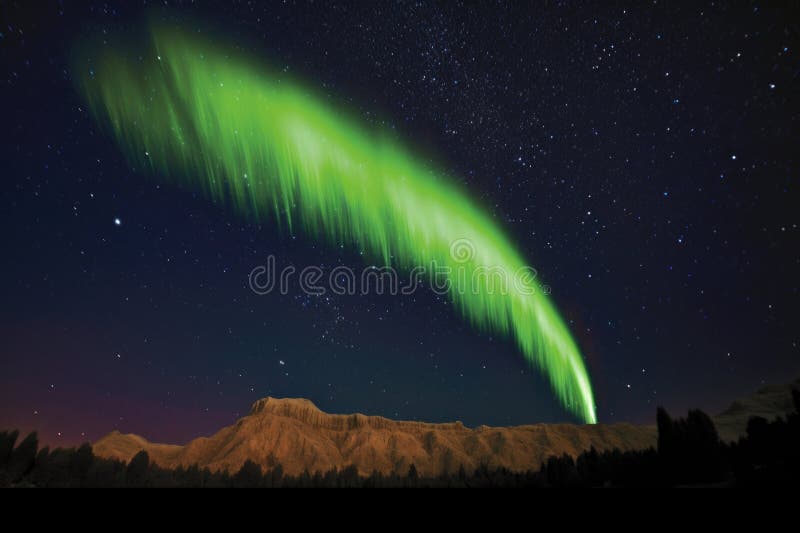 Luminous Green Comet Tail Against a Starry Sky Stock Illustration ...