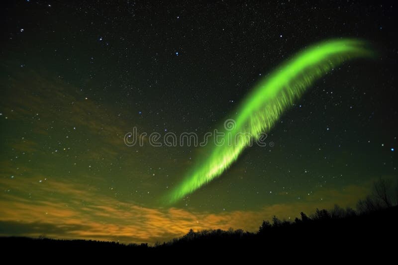 Luminous Green Comet Tail Against a Starry Sky Stock Illustration ...