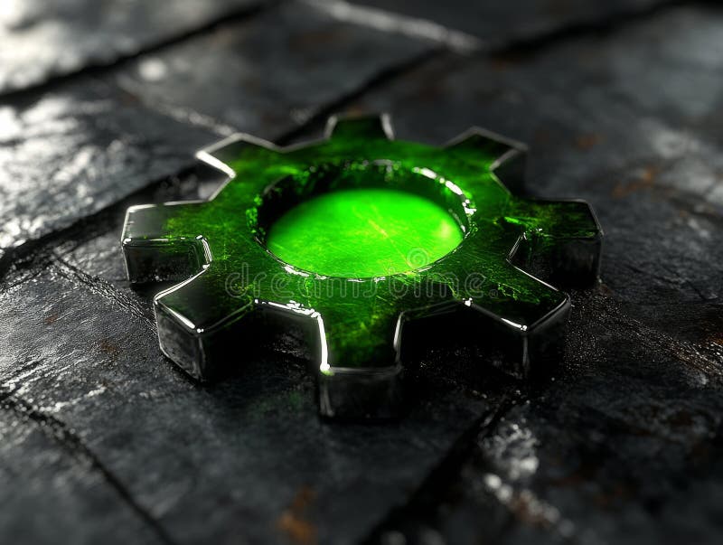 A Luminous Green Gear Symbolizes Progress and Technological Growth ...