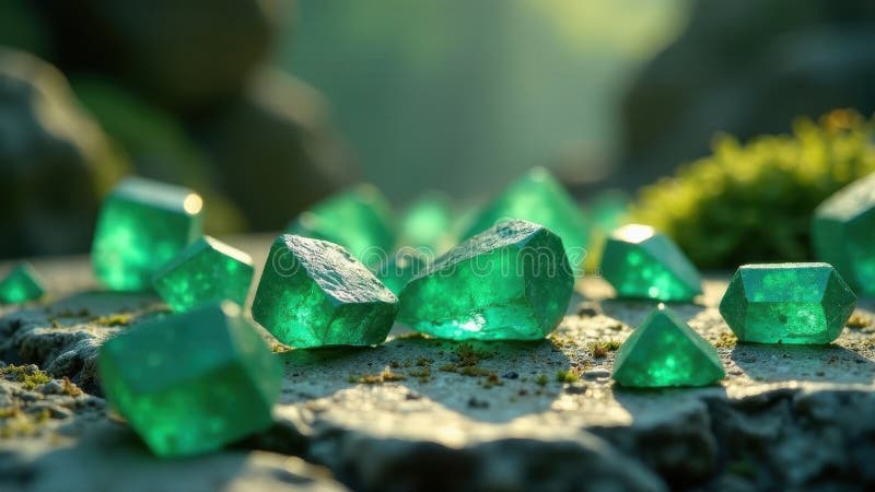 Luminous Green Gems Scattered on a Rough Surface, Capturing the Warmth ...