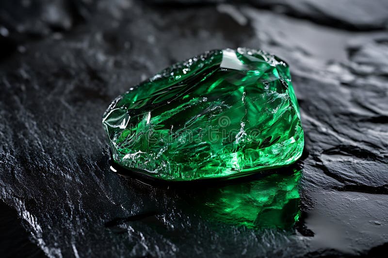 Luminous Green Gemstone on Dark Stone Stock Illustration - Illustration ...