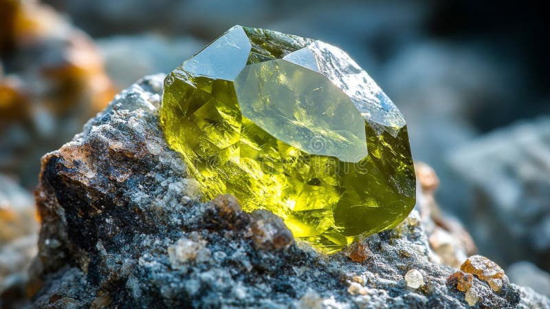 Luminous Green Gemstone on Rough Rock Surface Stock Illustration ...