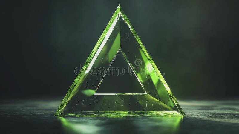 Luminous Green Glass Triangle on Dark Background Stock Illustration ...