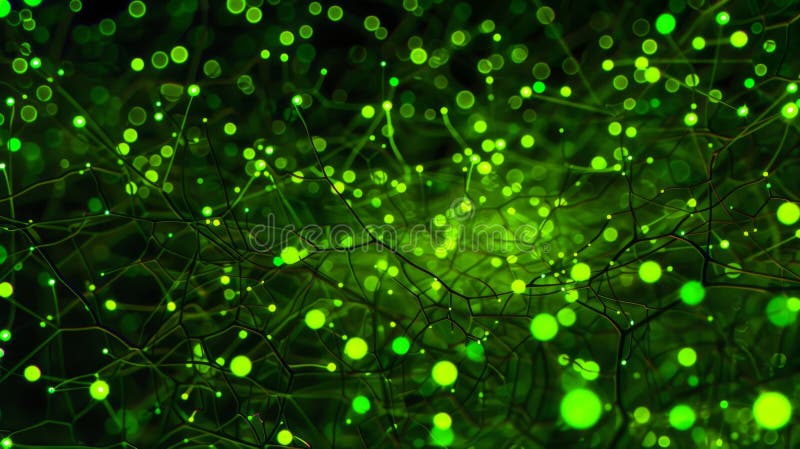 Luminous Green Network: Abstract Tech Background with Glowing Nodes and ...