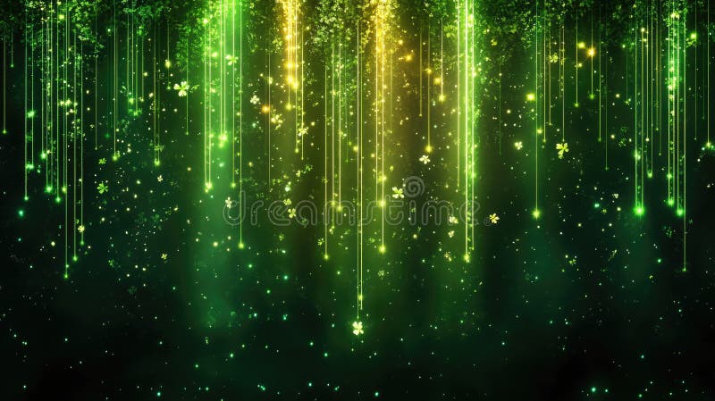 Luminous Green Particles Falling in a Magical Forest Atmosphere Stock ...