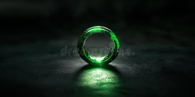 Luminous Green Ring Casting Light on Dark Surface Stock Image - Image ...