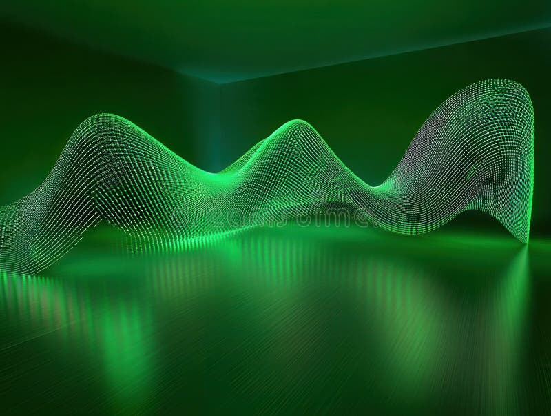 Luminous Green Wave Structure with Reflective Curves in Dark Room Stock ...