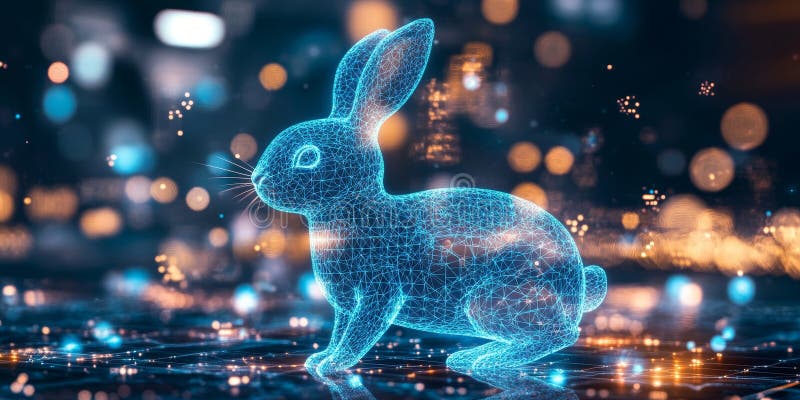 Luminous Holographic Rabbit Symbolizing Innovation and Technology in ...