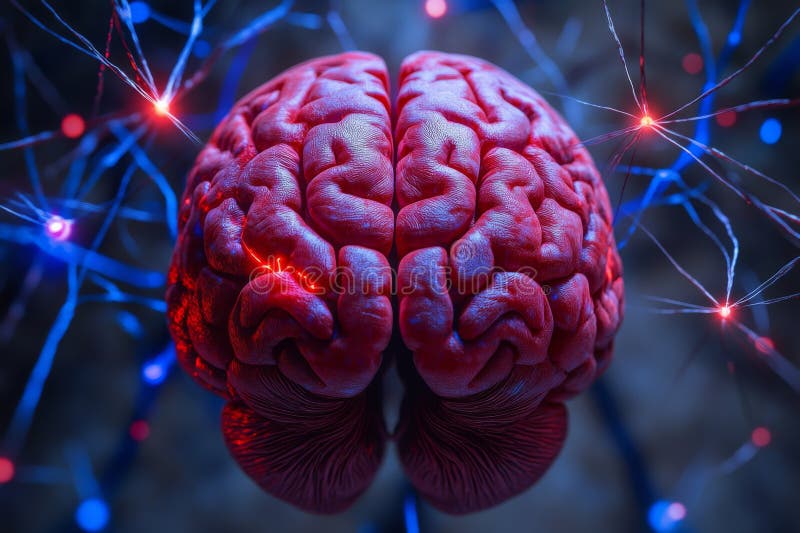 A Luminous Human Brain Illuminated by a Web of Lines and Bright Lights ...