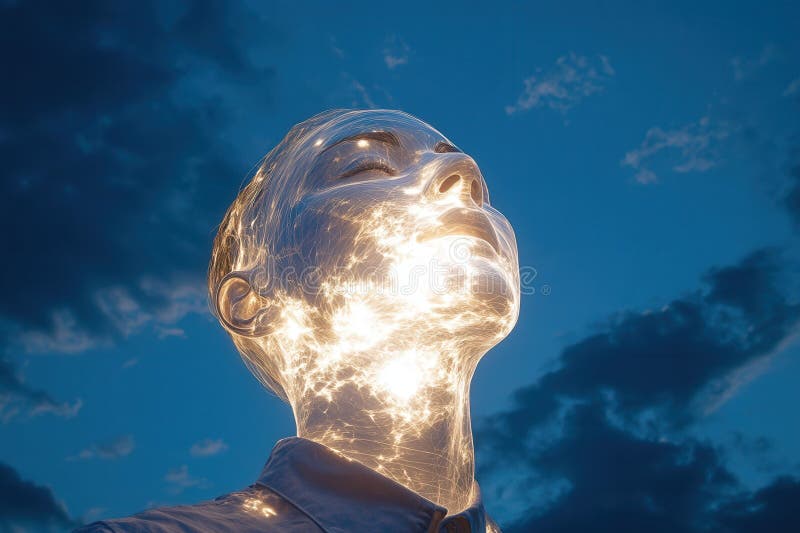 Luminous Human Figure Radiating Light and Looking into the Sky Stock ...